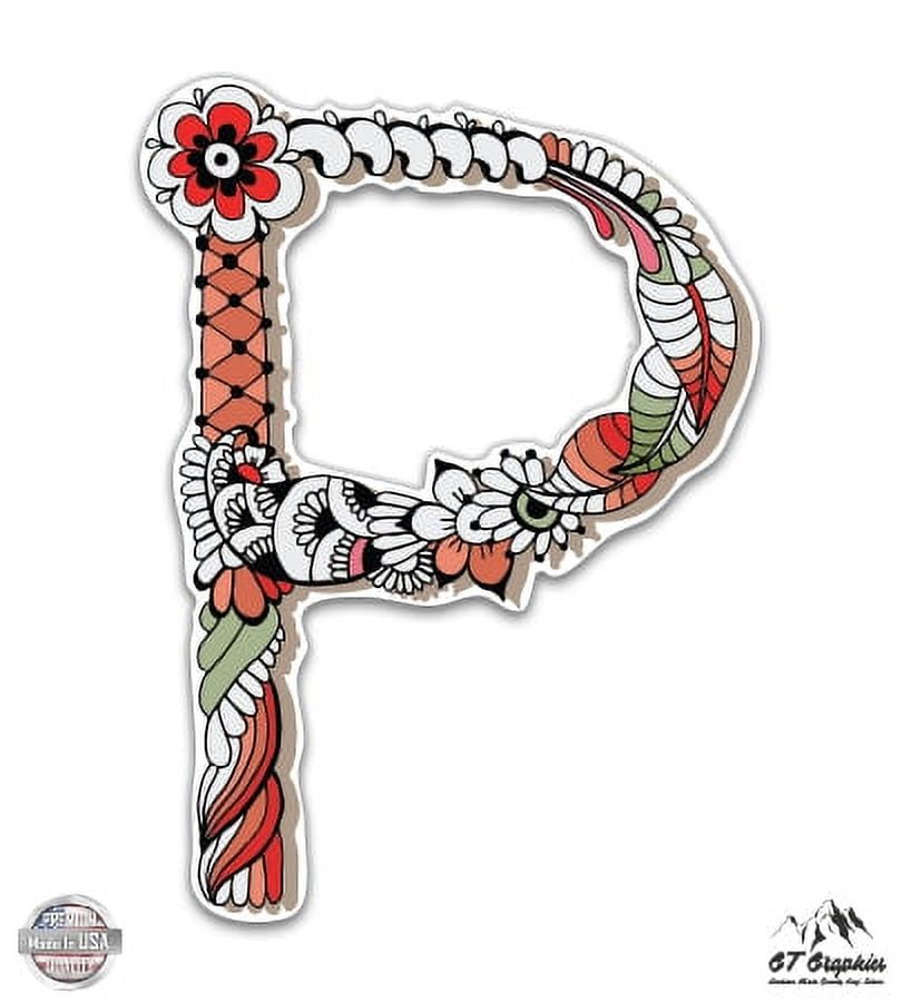 Letter P Floral Style - 8" Vinyl Sticker - For Car Laptop I-Pad ...