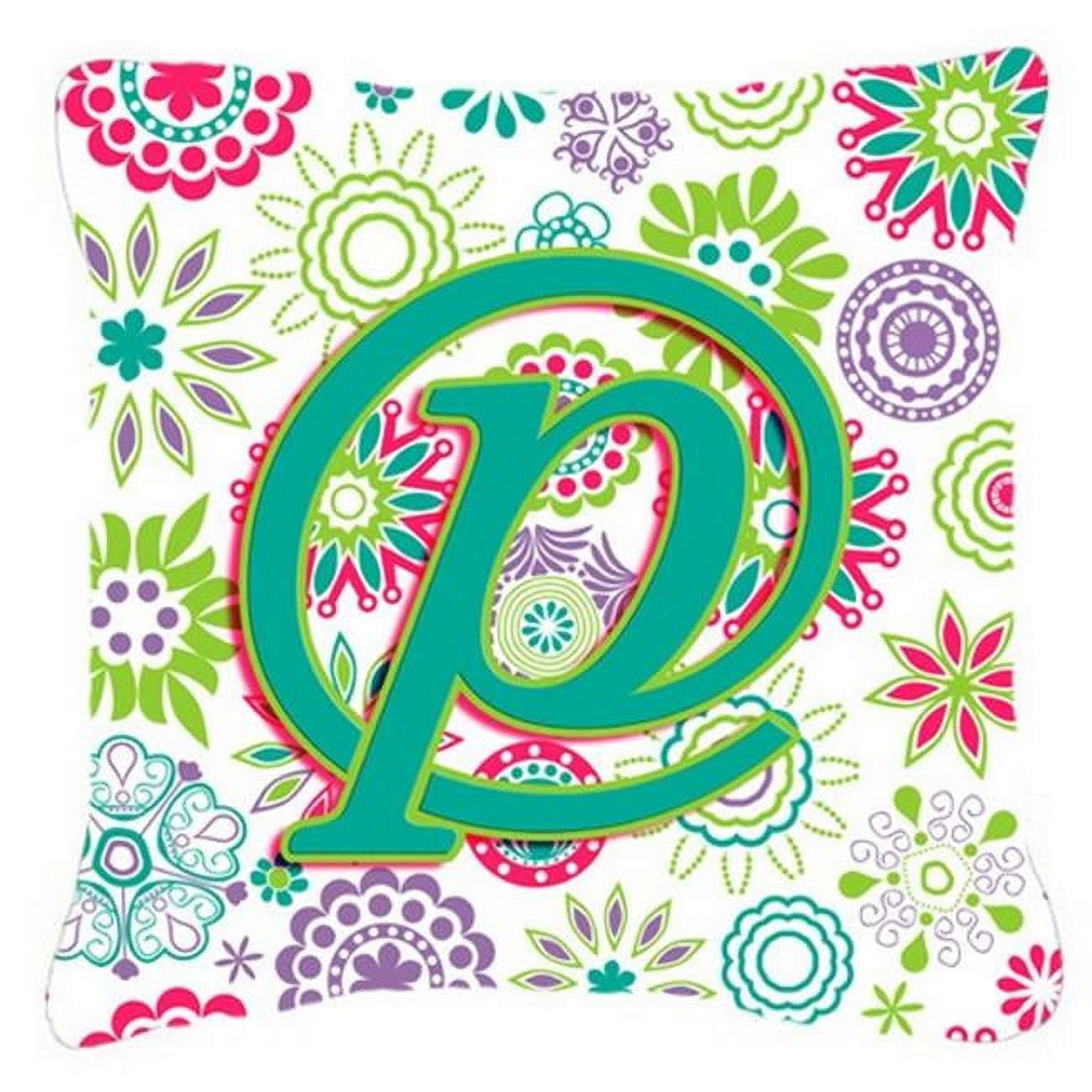 Letter P Flowers Pink Teal Green Initial Canvas Fabric Decorative ...