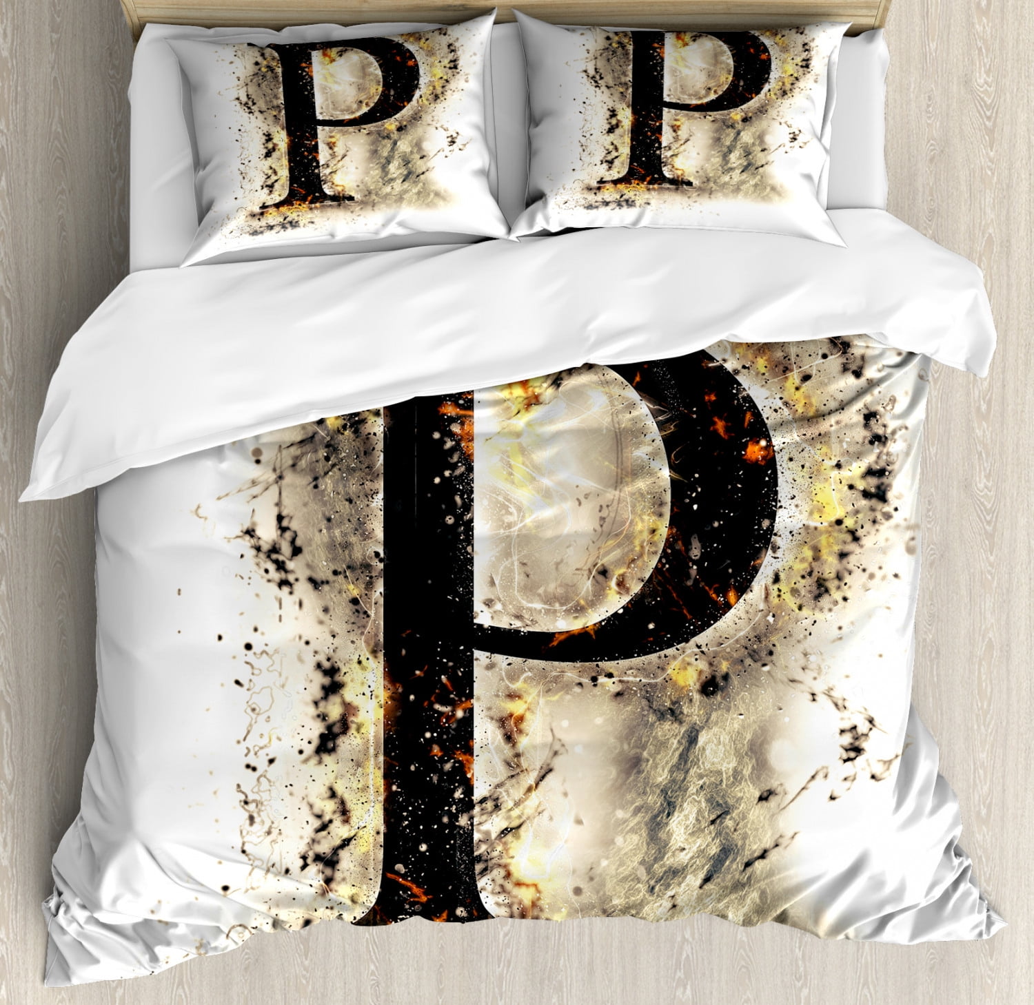 Letter P King Size Duvet Cover Set, P Symbol Embers on Blazing ABC Font ...
