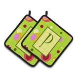 Letter P Monogram - Lime Green Pair of Pot Holders - Walmart.com