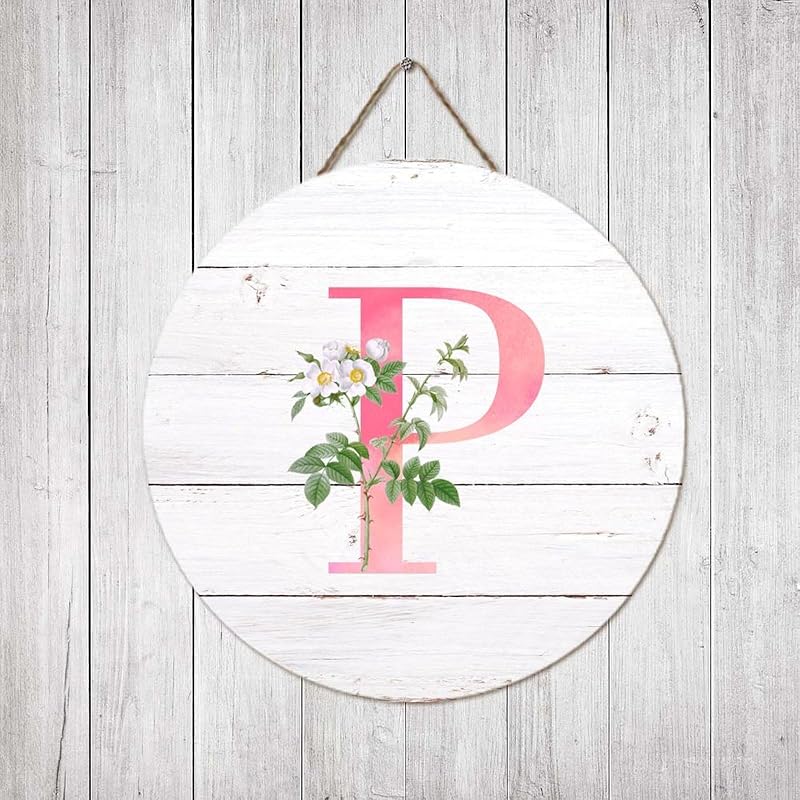 Letter P Round Wood Door Sign - Country Letter Welcome Sign, Bathroom ...