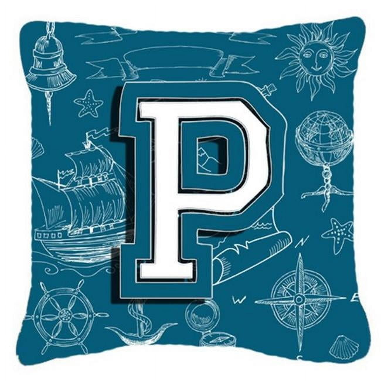 Letter P Sea Doodles Initial Alphabet Canvas Fabric Decorative Pillow ...