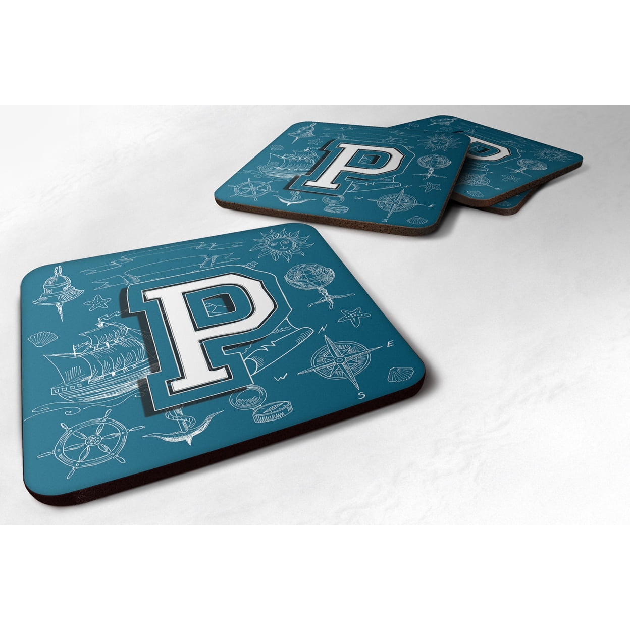 Letter P Sea Doodles Initial Alphabet Foam Coaster Set of 4 - Walmart.com