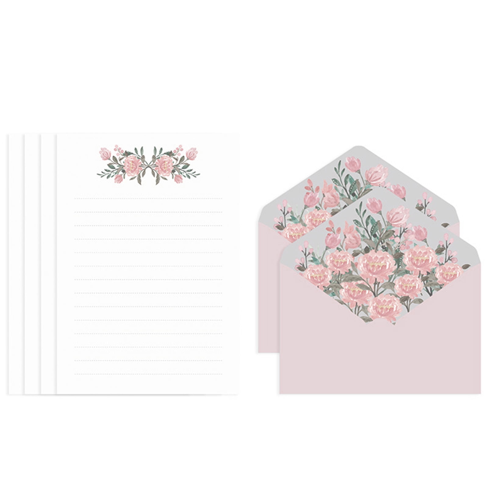 Letter Paper Stationery Kit Flower Envelop Set Wide Ruled A5 Letter ...
