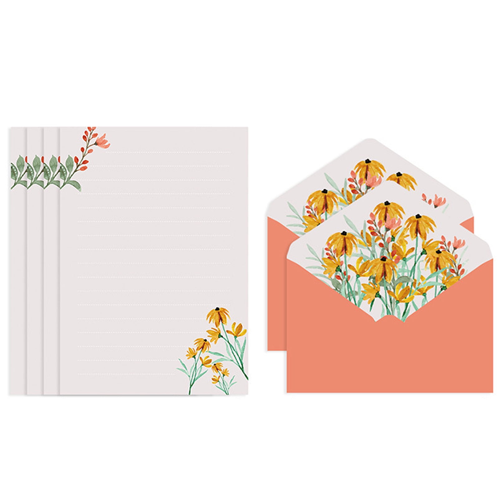 Letter Paper Stationery Kit Flower Envelop Set Wide Ruled A5 Letter ...