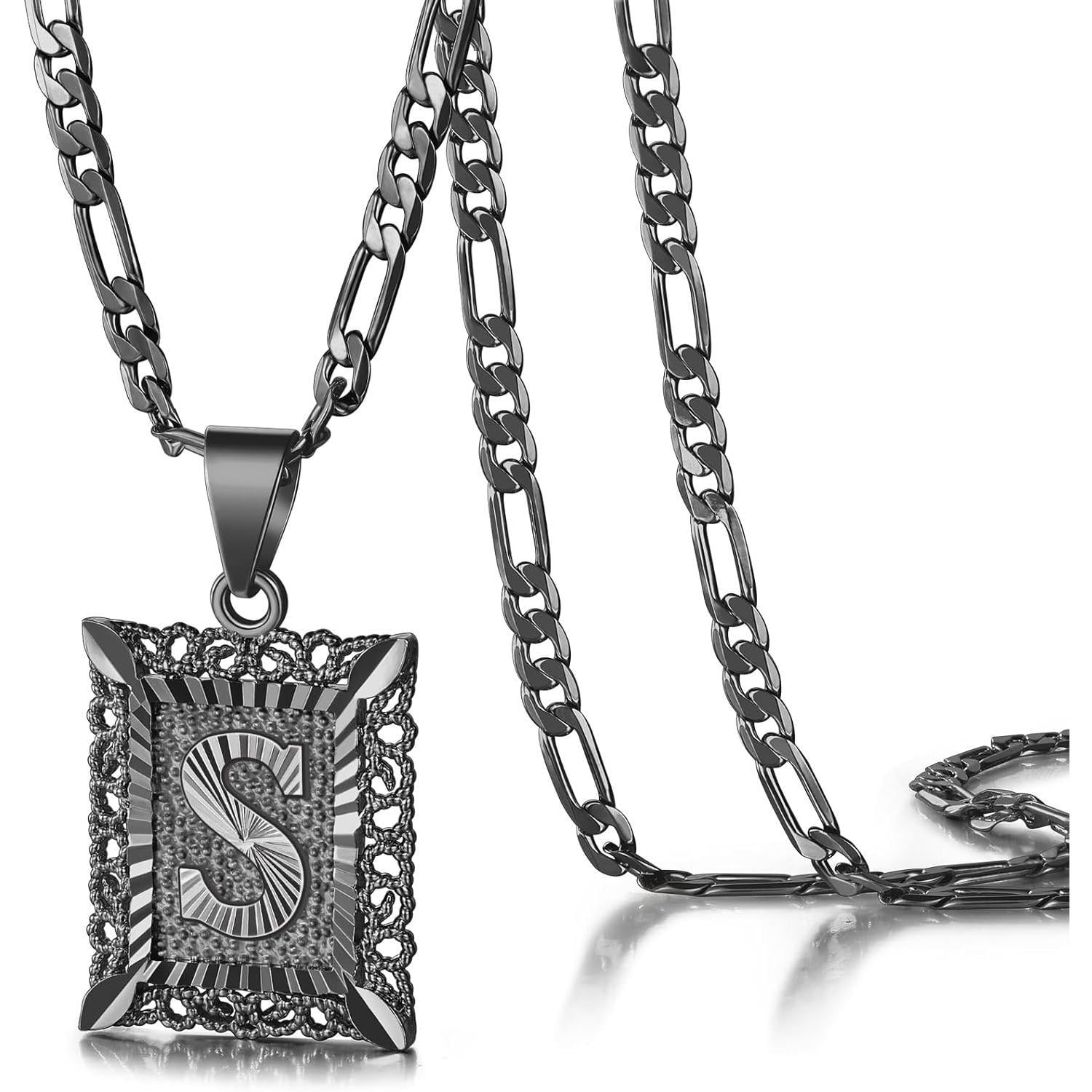Letter Pendant Necklace for Men Womens, 18K Gold Plated Square Capital ...