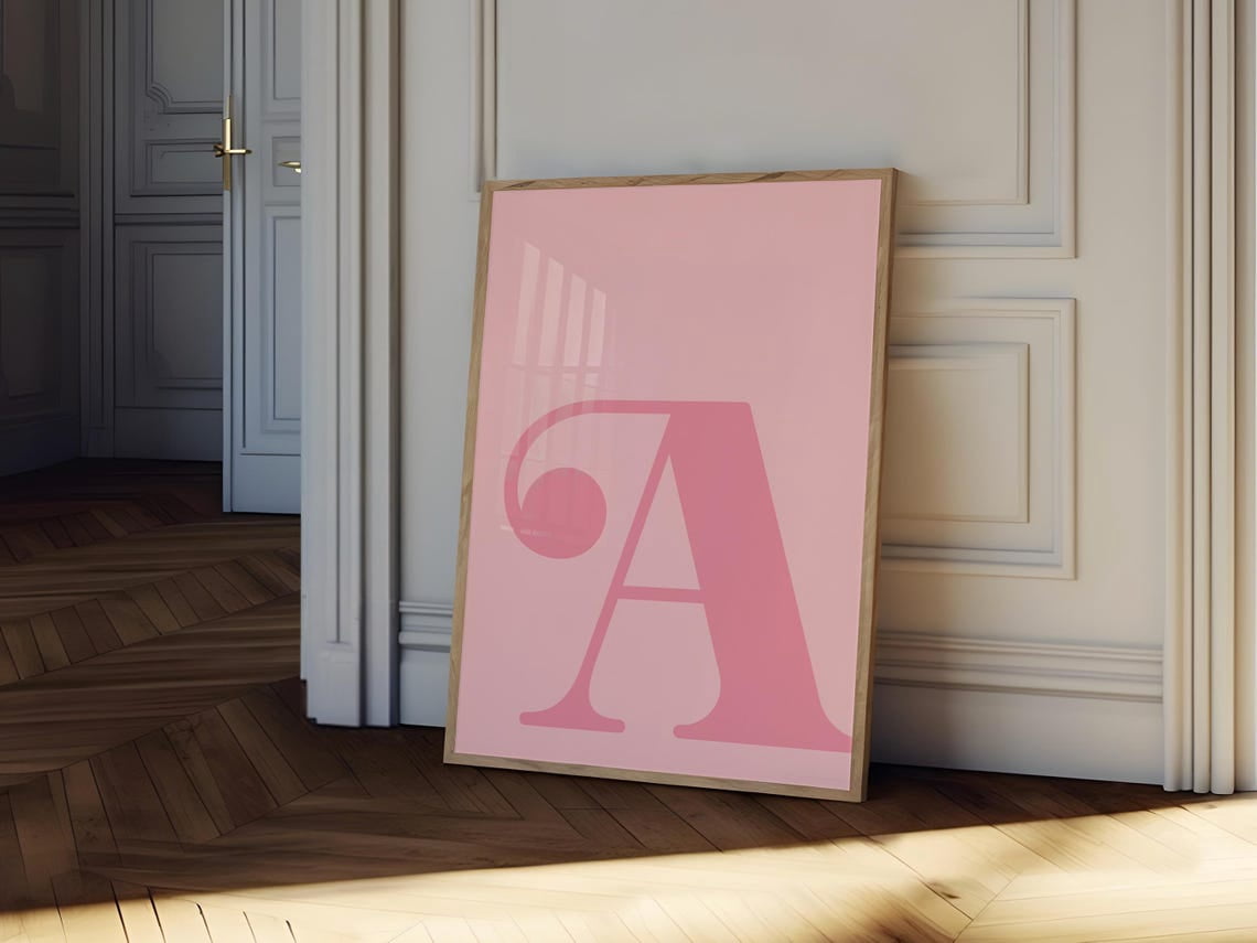 Letter A Poster, Pink Alphabet Letter Print, Initial Letter Wall Art ...