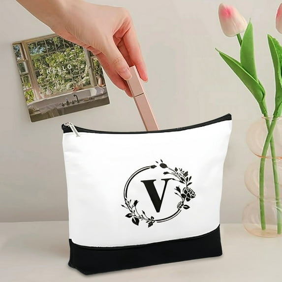 Letter Print Makeup Bag Canvas Cosmetic Pouch Women Handbag Key Storage ...