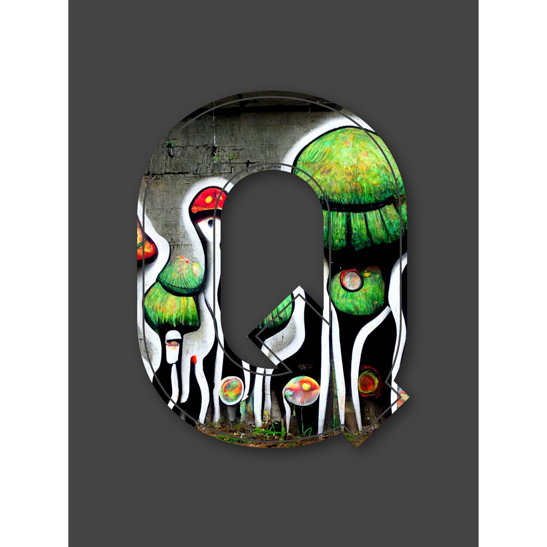 Letter Q Abstract Trippy Grey Green Decorative Graffiti Mural Alphabet ...