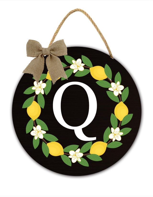 Letter Q Wreath for Front Door, Monogram Door Hanger, Wooden Family ...
