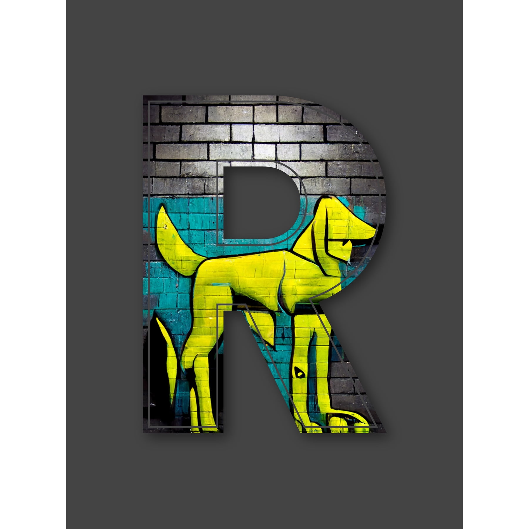 Letter R Abstract Dog Yellow Decorative Graffiti Mural Alphabet Initial ...