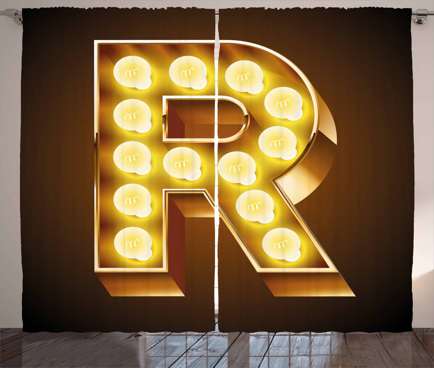 Ambesonne Letter R Curtains 2 Panel Set, Old Carnival Theme, 108" x 84 ...