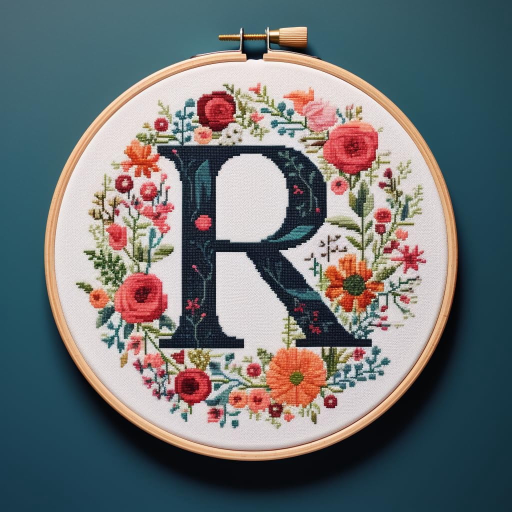 Letter R in Flowers Stamped Cross Stitch Kits for Beginners Easy with ...