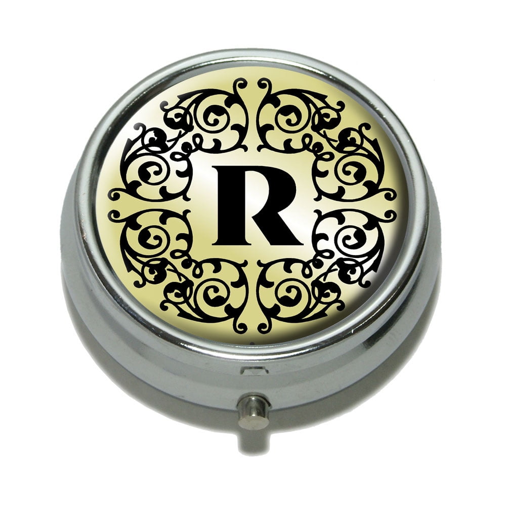 Letter R Initial Black White Tan Pill Box - Walmart.com