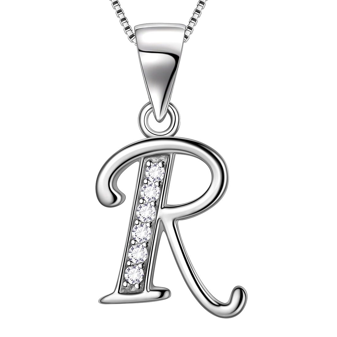 Letter R Necklace 925 Sterling Silver Initial Alphabet Pendant Crystal ...