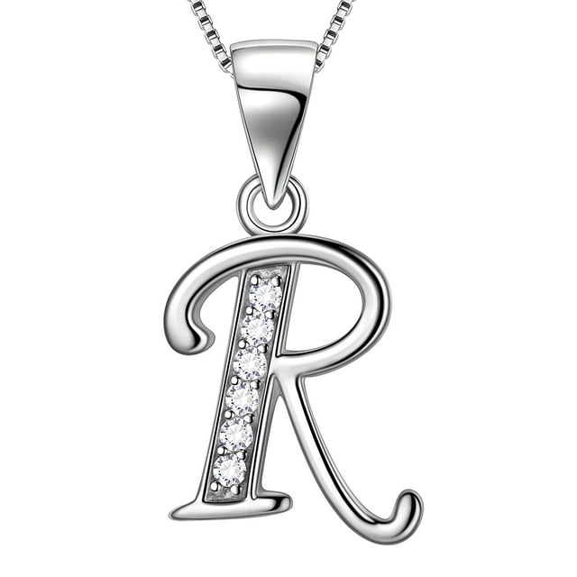 Letter R Necklace 925 Sterling Silver Initial Alphabet Pendant Crystal ...