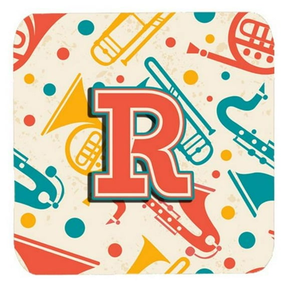 Letter R Retro Teal Orange Musical Instruments Initial Foam Coasters ...