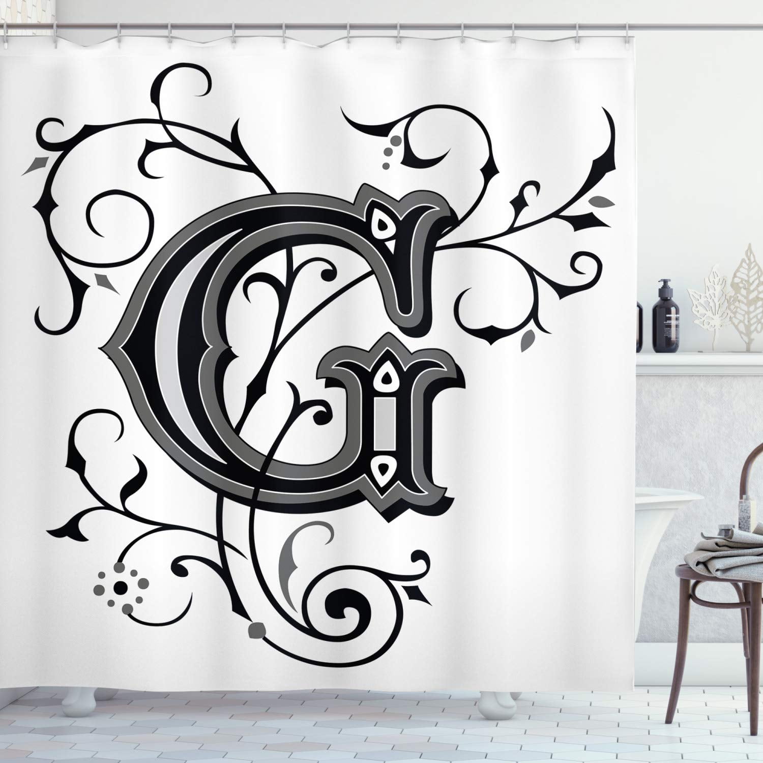 Letter R Shower Curtain Baroque Antique R Typography with Old Fashion ...