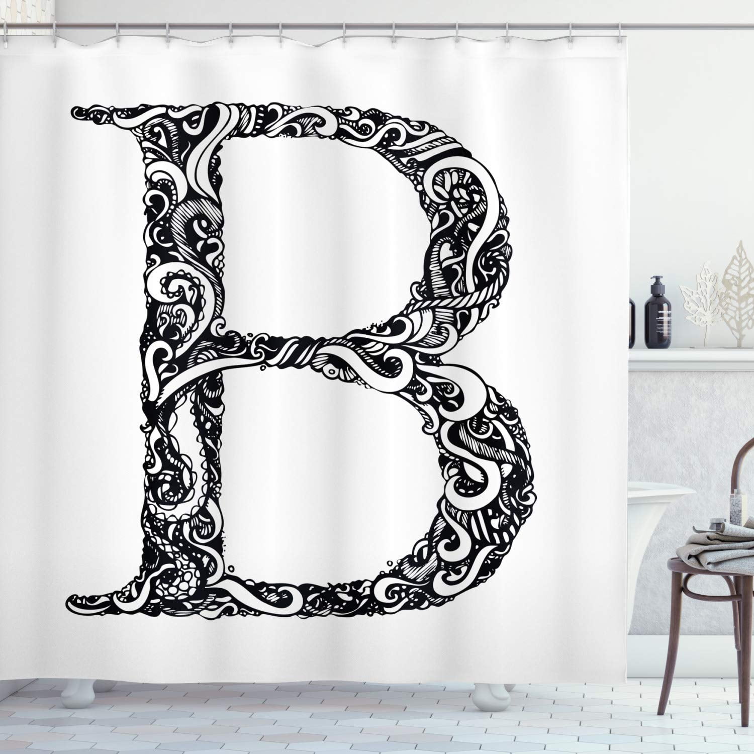 Letter R Shower Curtain Baroque Antique R Typography with Old Fashion ...