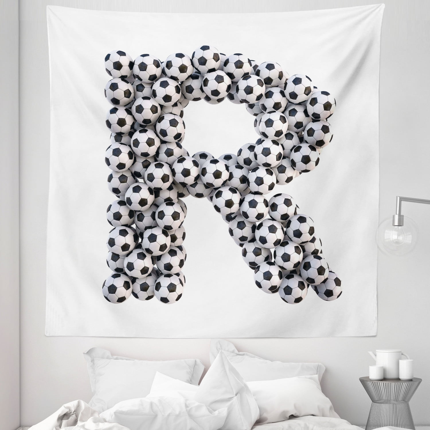 Letter R Tapestry, Soccer Themed Pattern Abstract Alphabet Design ...