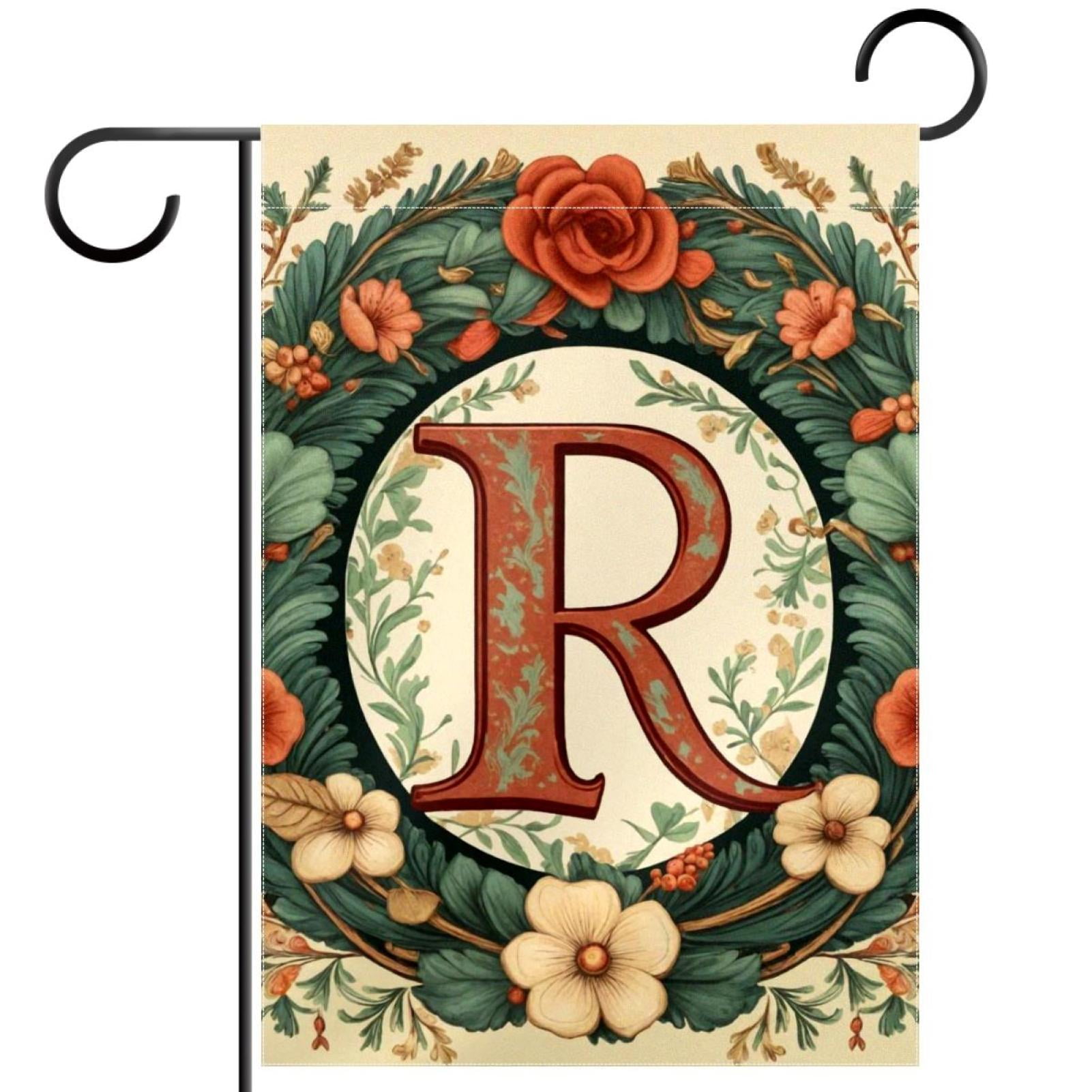 Letter R with Wreath Aesthetic Pattern Double Sided Garden Flag ...