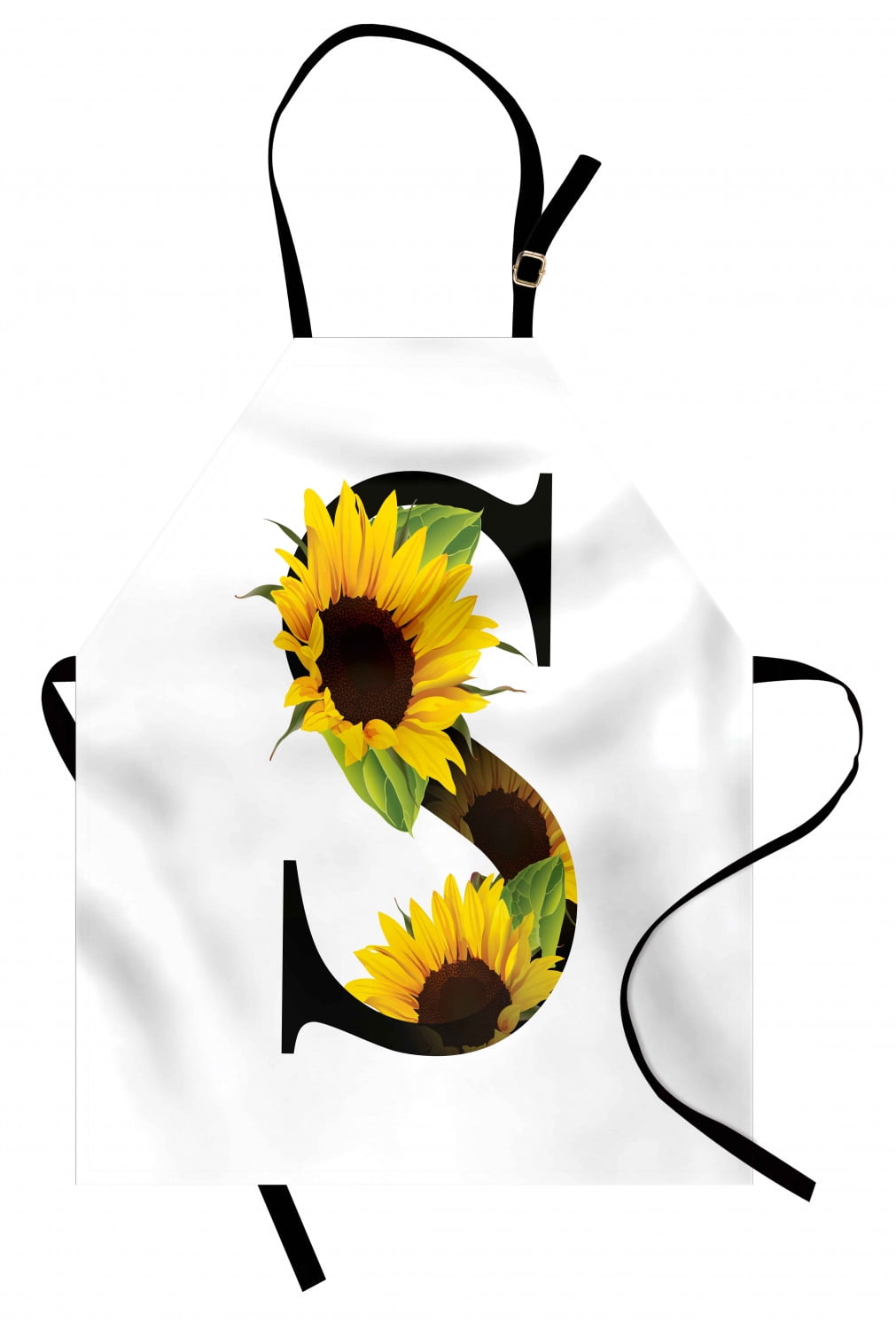 Letter S Apron Letter S with Flora Elements Sunflowers on Dark Colored ...