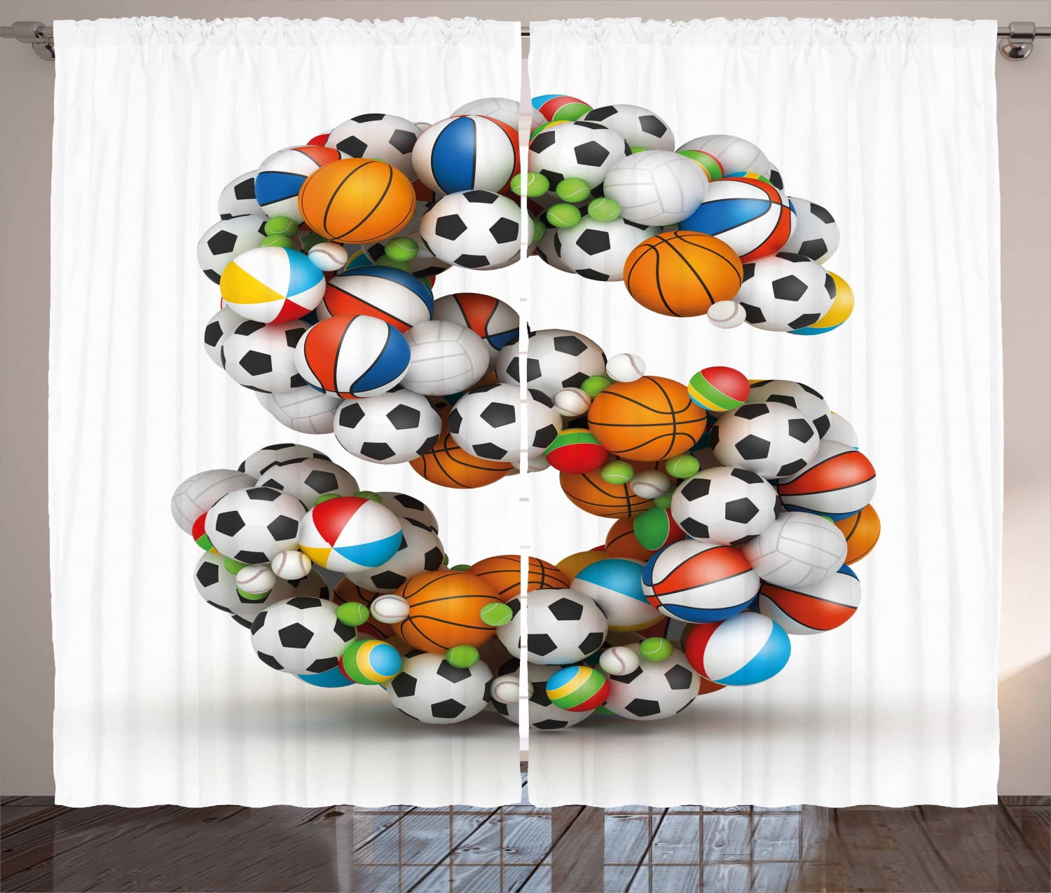Ambesonne Letter S Curtains 2 Panel Set, Funny Ball Illustration, 108 ...