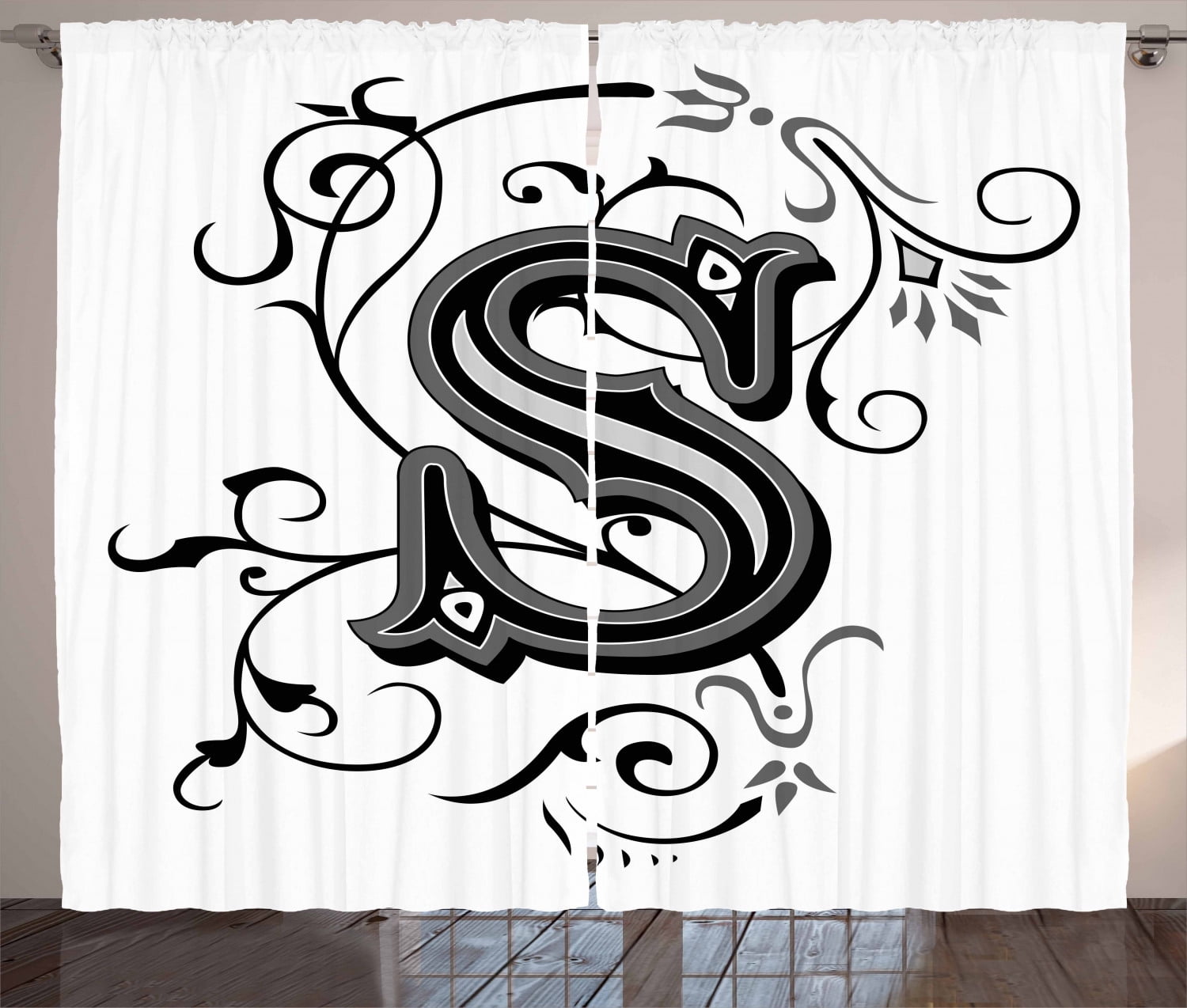 Letter S Curtains 2 Panels Set, Monochrome Letter from Alphabet S ...