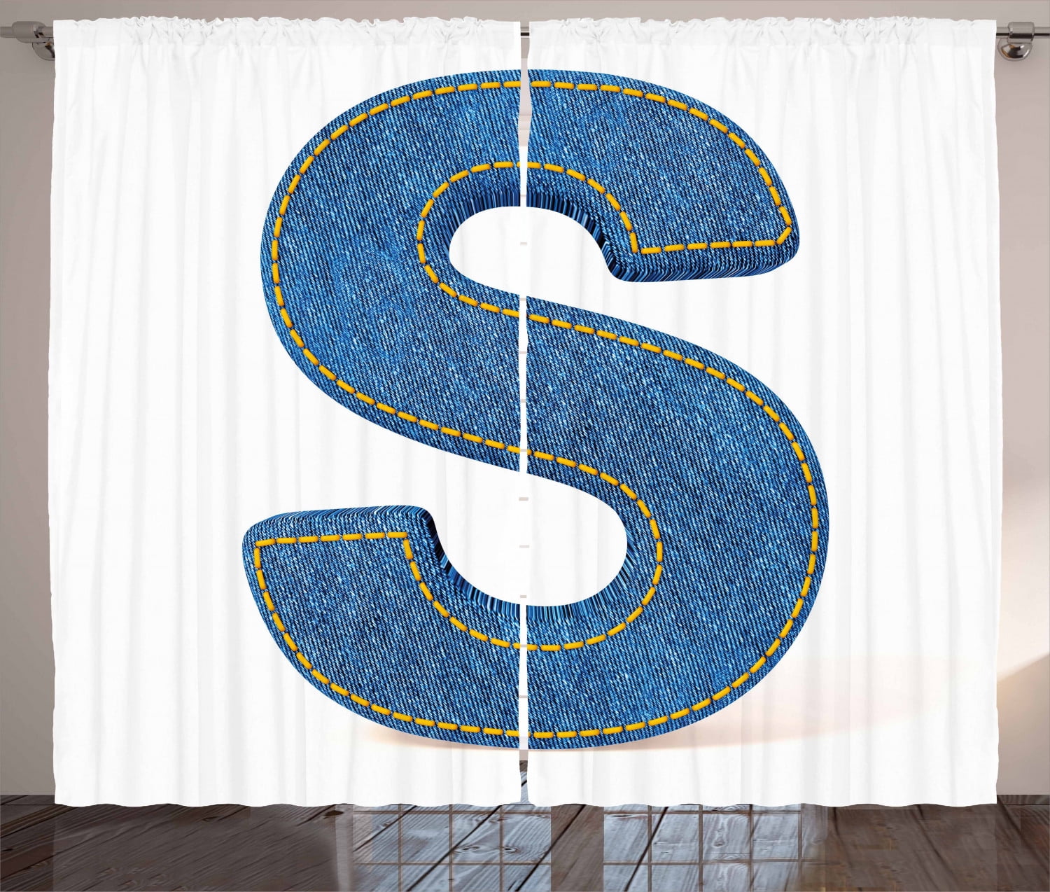 Ambesonne Letter S Curtains 2 Panel Set, Retro Denim Concept, 108" x 63 ...