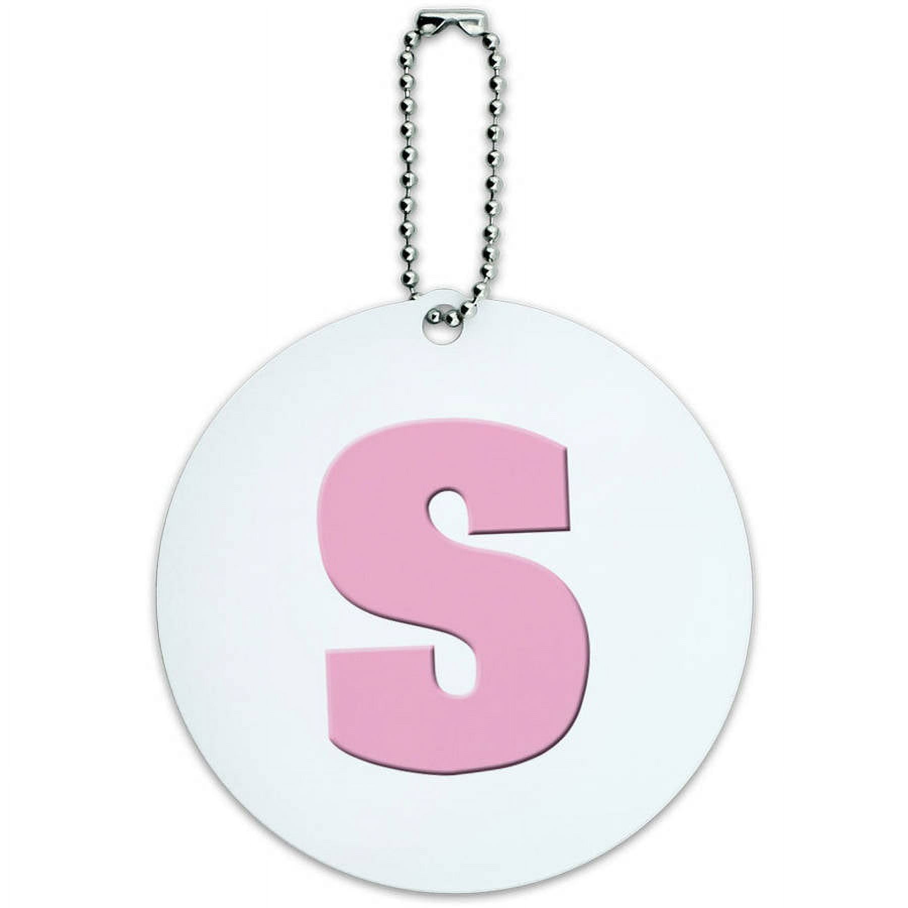 Letter S Initial Baby Girl Block Font Pink Shower Round Luggage ID Tag ...