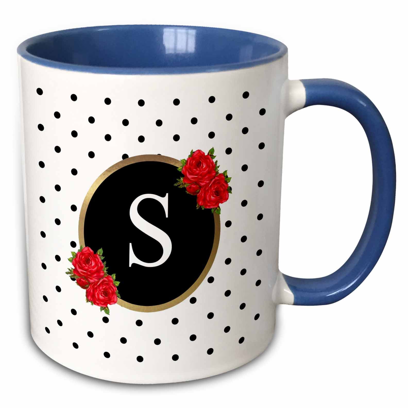 3drose, Letter S Monogram Black and White Polka Dots with Red Roses ...