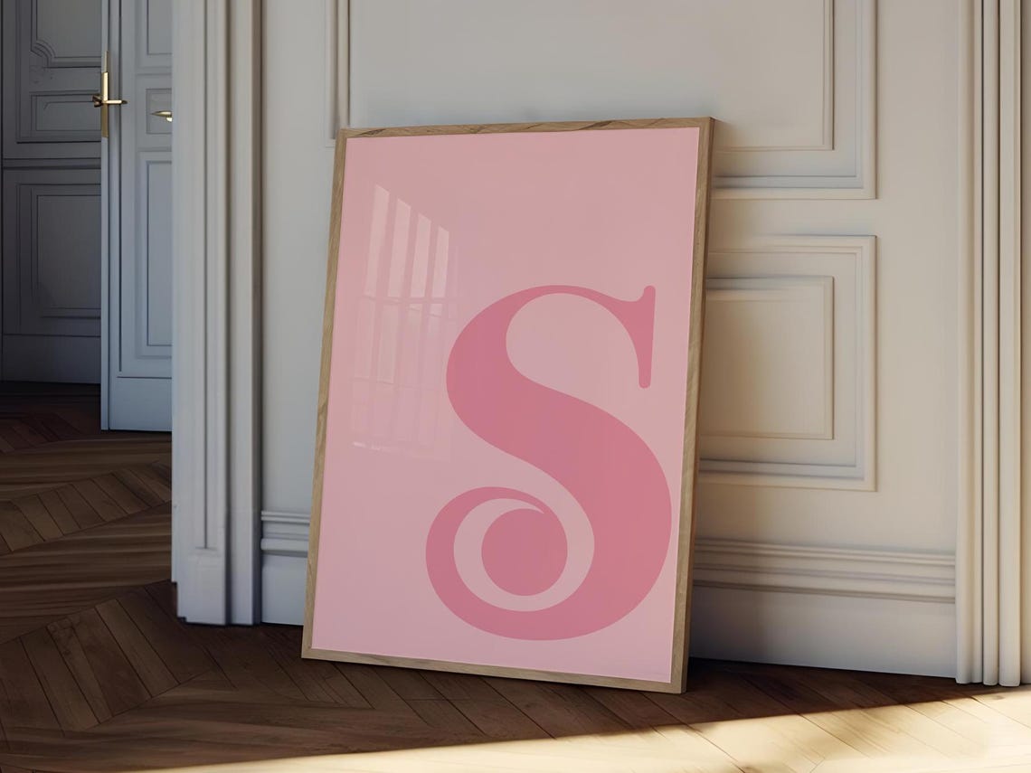 Letter S Poster, Pink Alphabet Letter Print, Initial Letter Wall Art ...