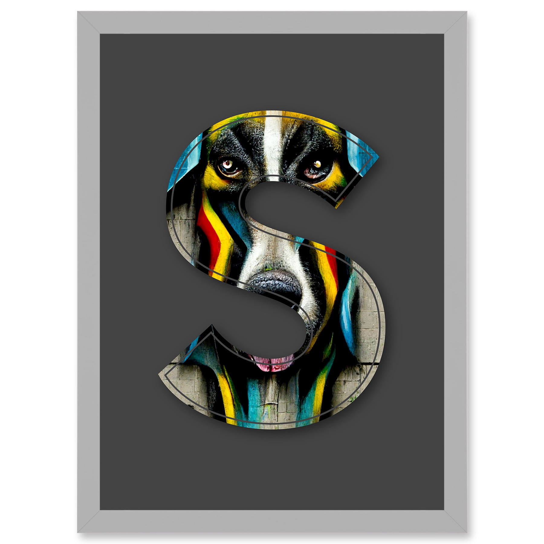 Letter S Stripe Dog Face Multicoloured Decorative Graffiti Mural ...