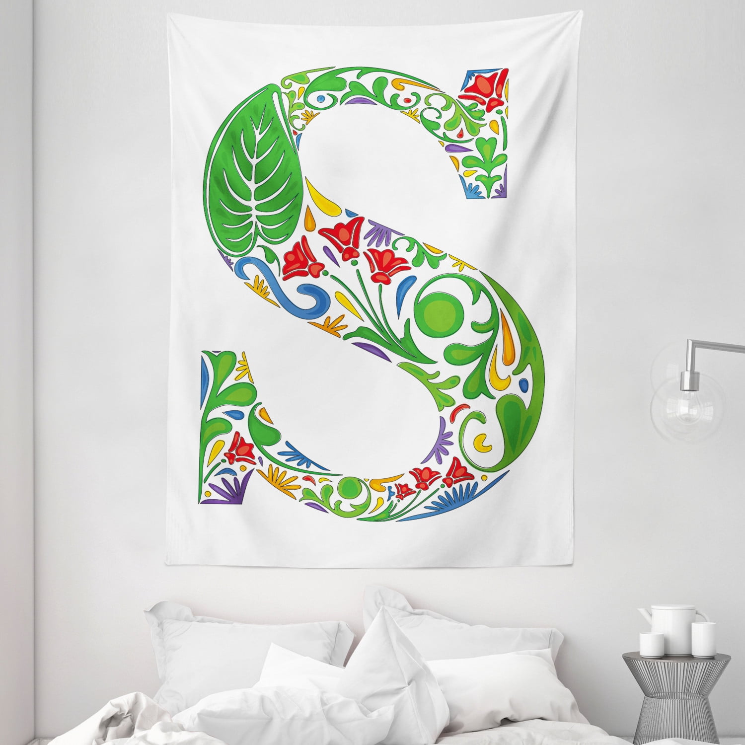 Letter S Tapestry, Nature Inspired Capital Letter S with Spring ...