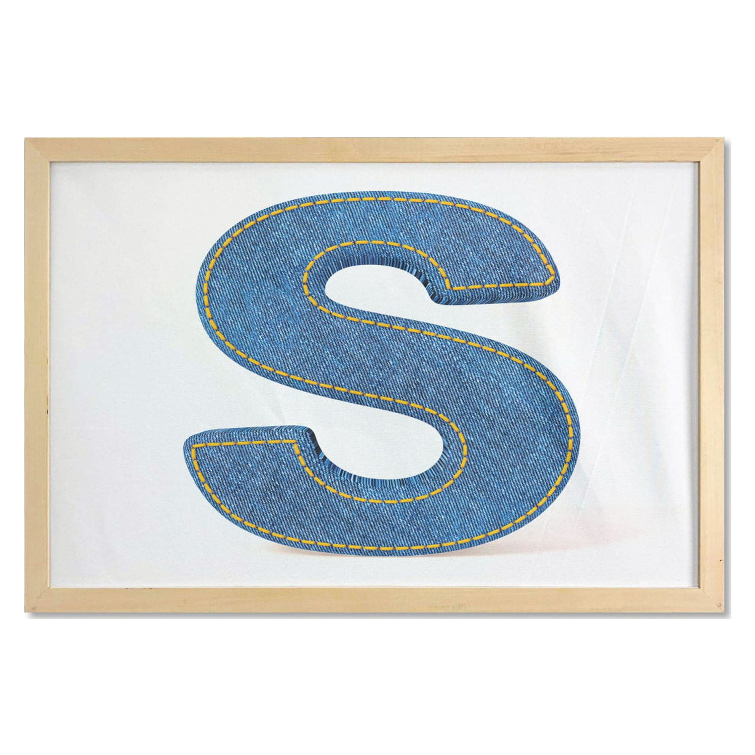 Letter S Wall Art with Frame, Retro Style Denim Letter Character on ...
