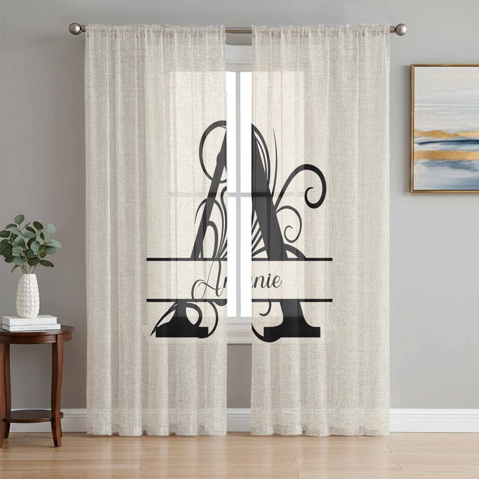 Letter A Semi Sheer Window Curtains 108 Inches Long, Monogram Words Rod ...