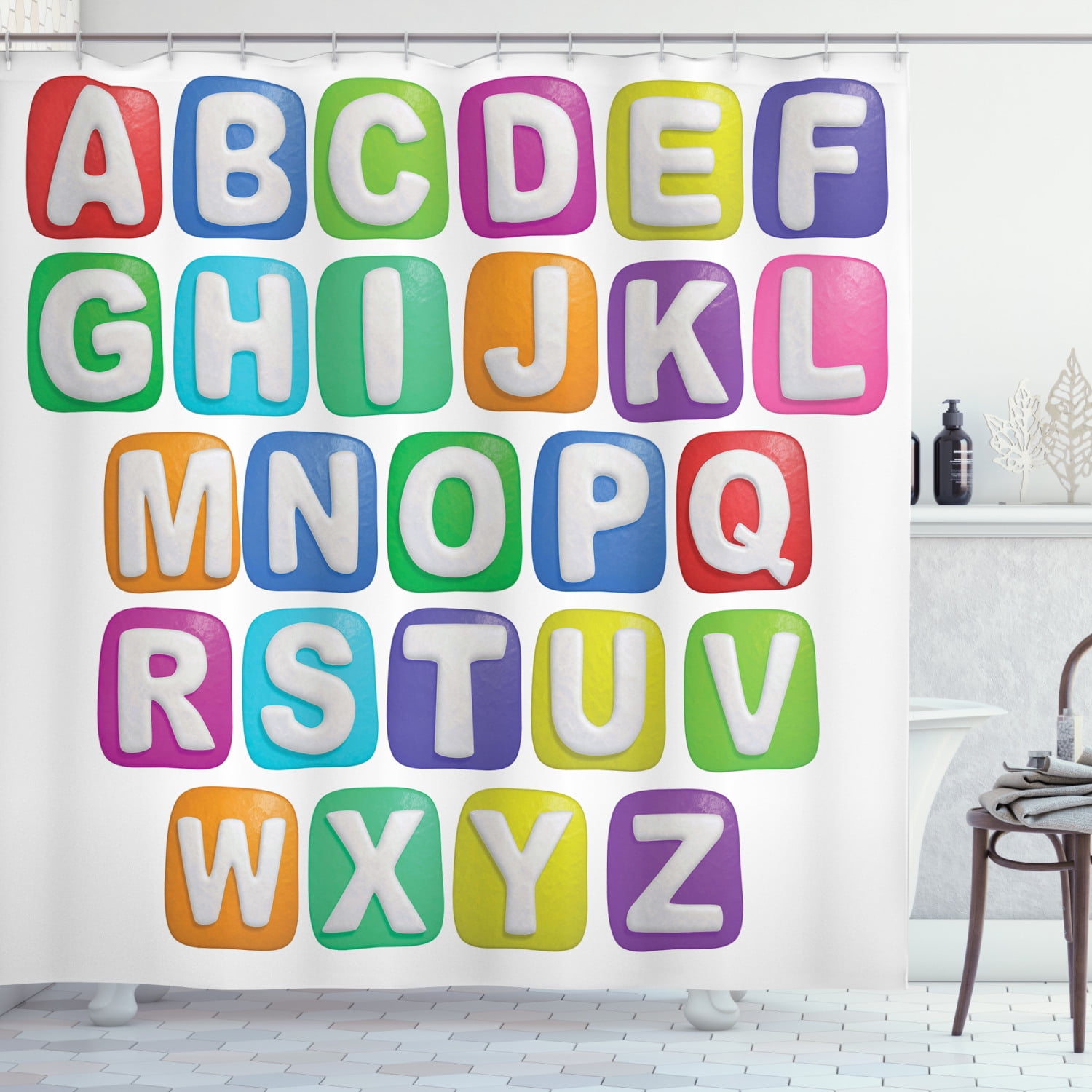 Ambesonne Letter Shower Curtain, Colorful Alphabet Set, 69"Wx70"L ...