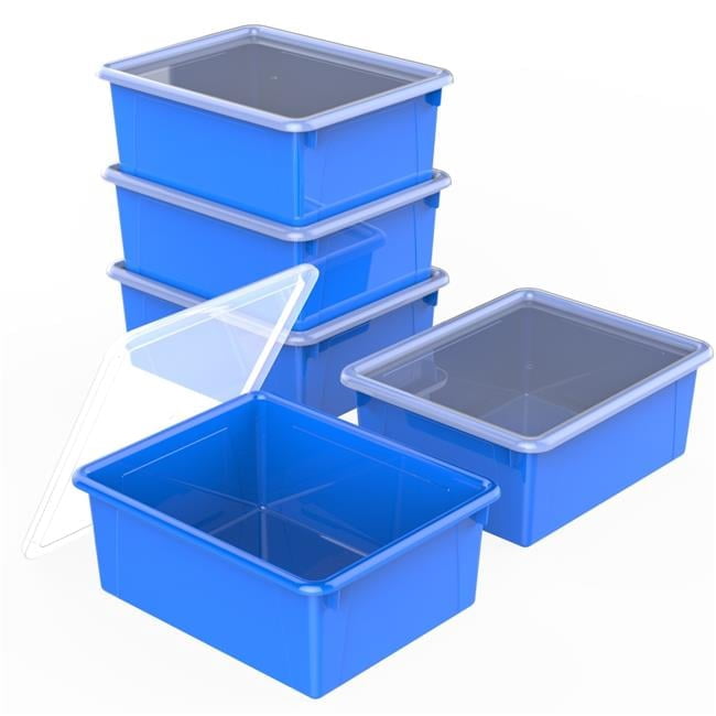 Letter Size 10 x 13 x 5 in. Deep Storage Tray with Lid, Blue - Pack of ...