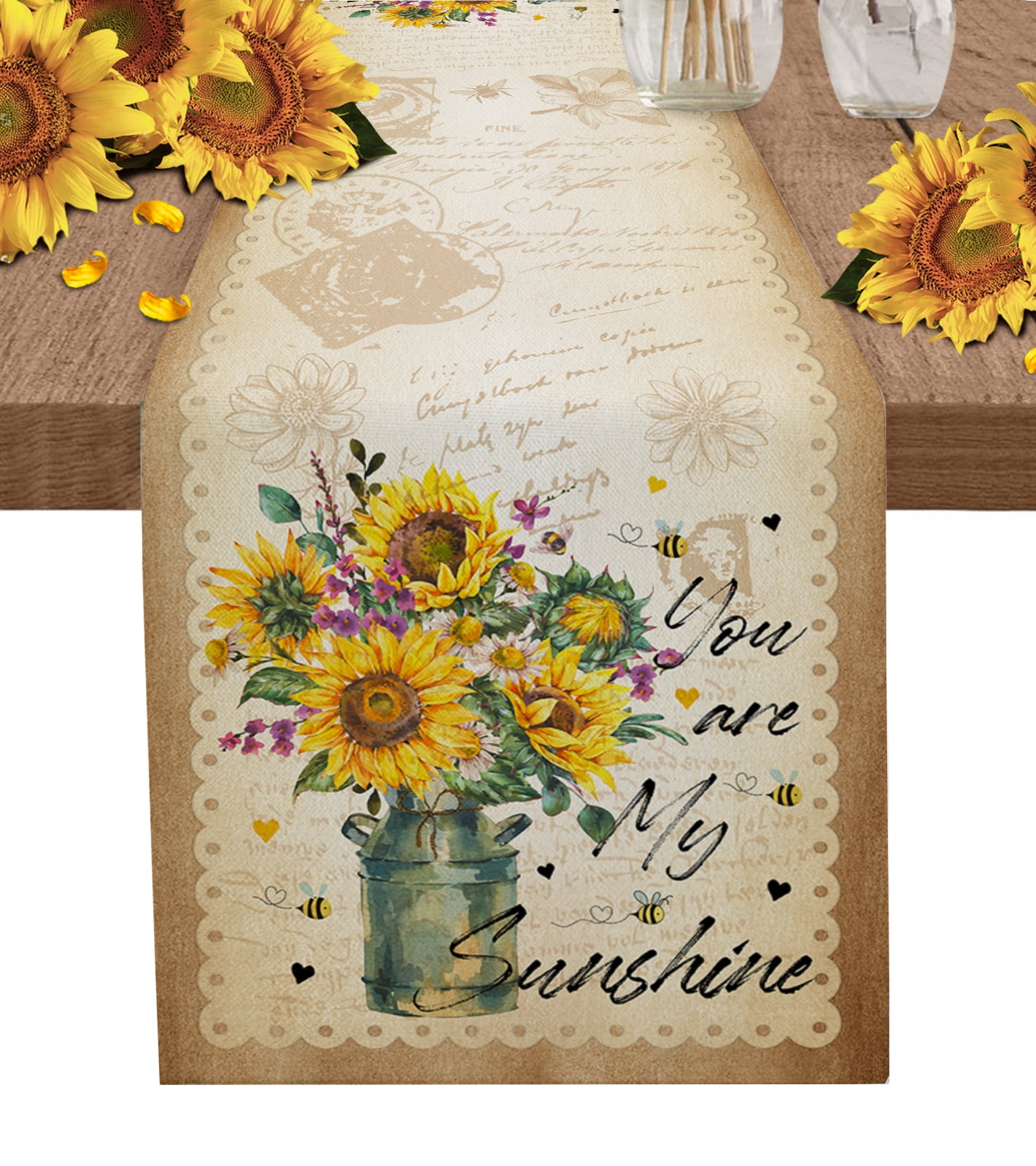 Letter Stamp Sunflower Bee Table Runner ration Home r Dinner Table ration Table r - Walmart.com