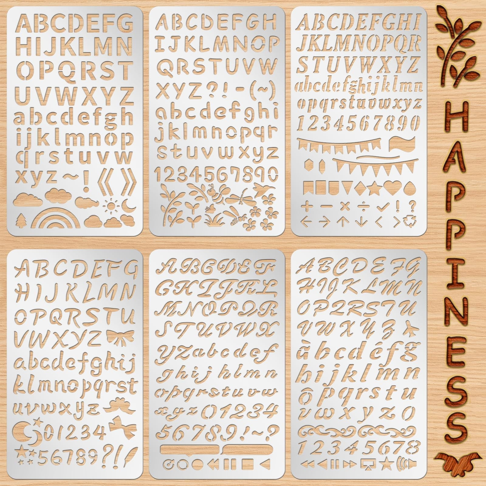 Letter Steel Ruler/ 6 Pcs Mixed Metal Stencil Wood Stencil Templates ...