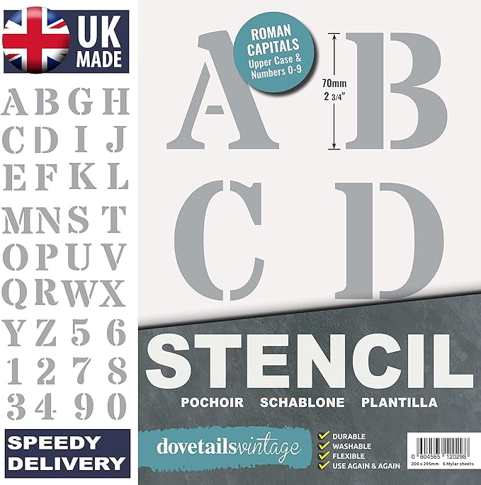 Letter Stencils Alphabet/Numbers 2.75 inch (7cm) Tall Large Roman ...