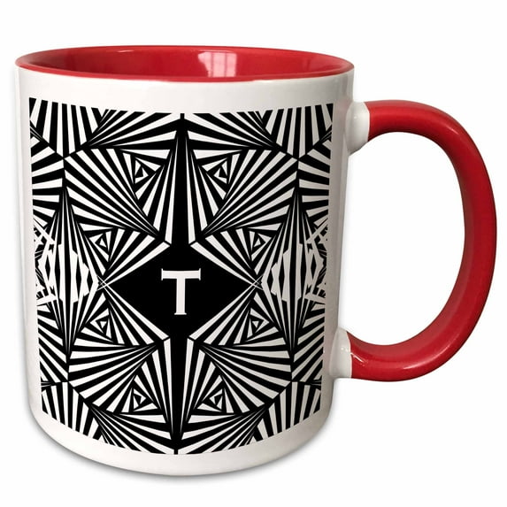 3drose, Letter T- Black and White Geometric Monogram, 11oz Two-tone Red ...