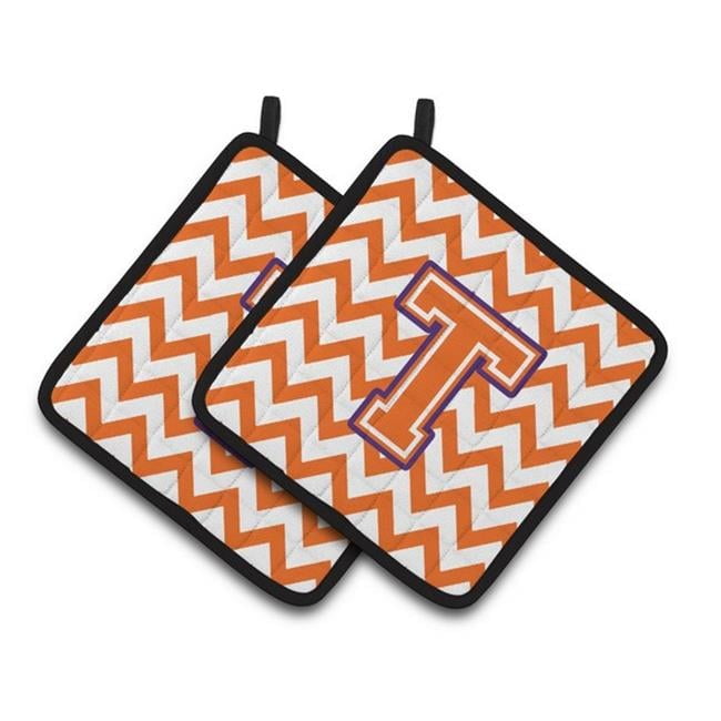 Letter T Chevron Orange & Regalia Pair of Pot Holders - Walmart.com