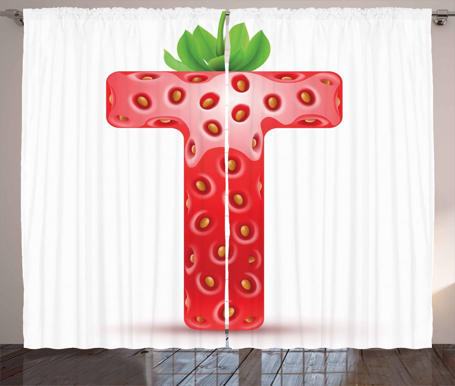 Ambesonne Letter T Curtains 2 Panel Set, Harvest Strawberry Themed, 108 ...