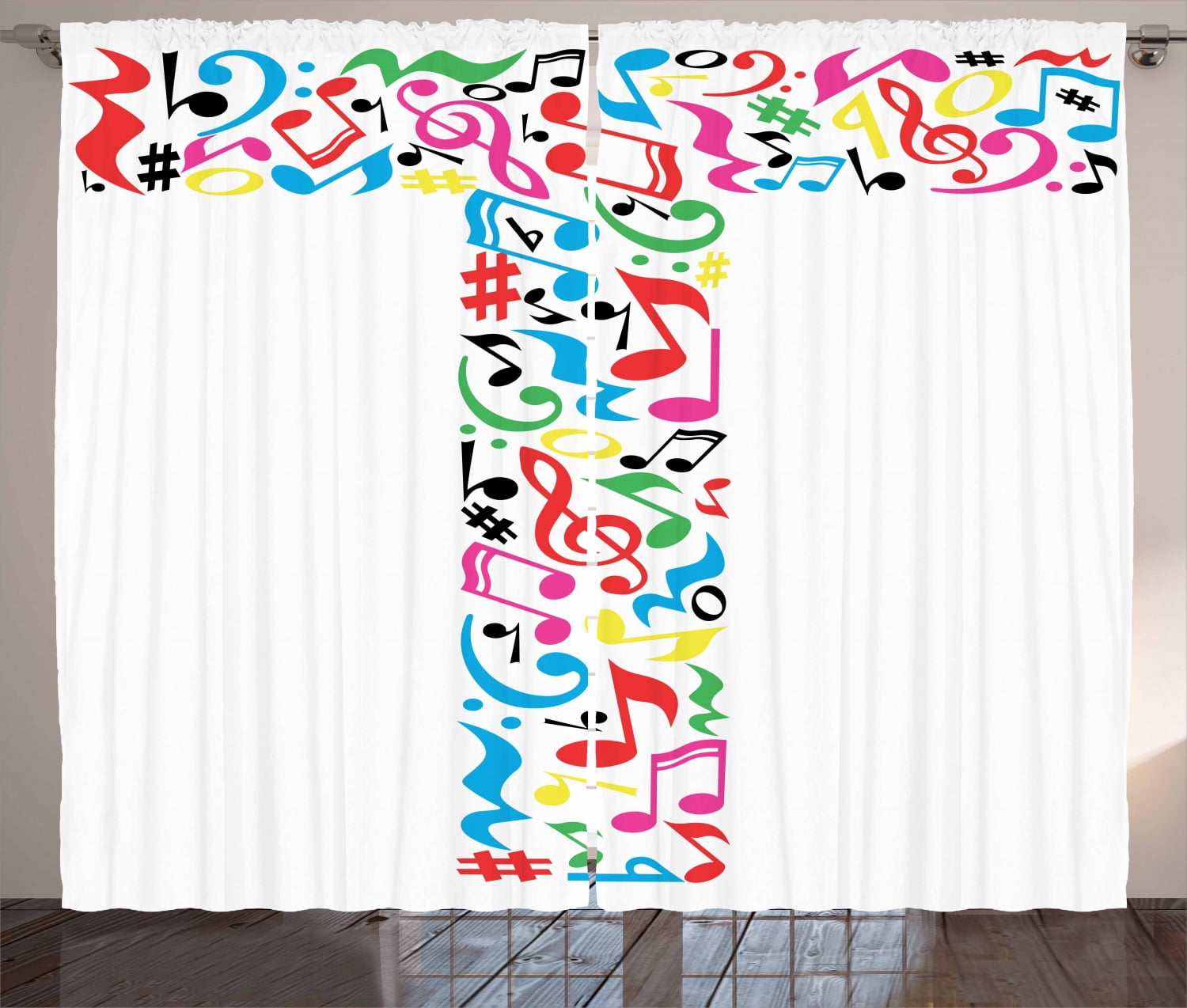 Ambesonne Letter T Curtains 2 Panel Set, Uppercase Musical Art, 108" x ...