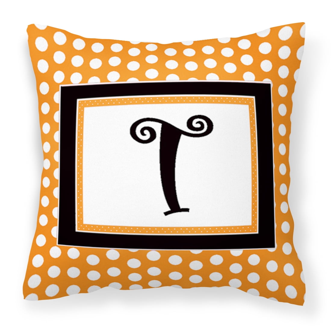Letter T Initial Monogram - Orange Polkadots Fabric Decorative Pillow ...