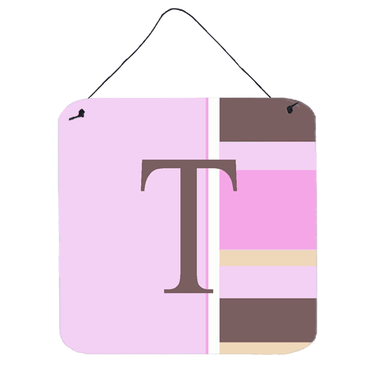 Letter T Initial Monogram - Pink Stripes Wall or Door Hanging Prints ...