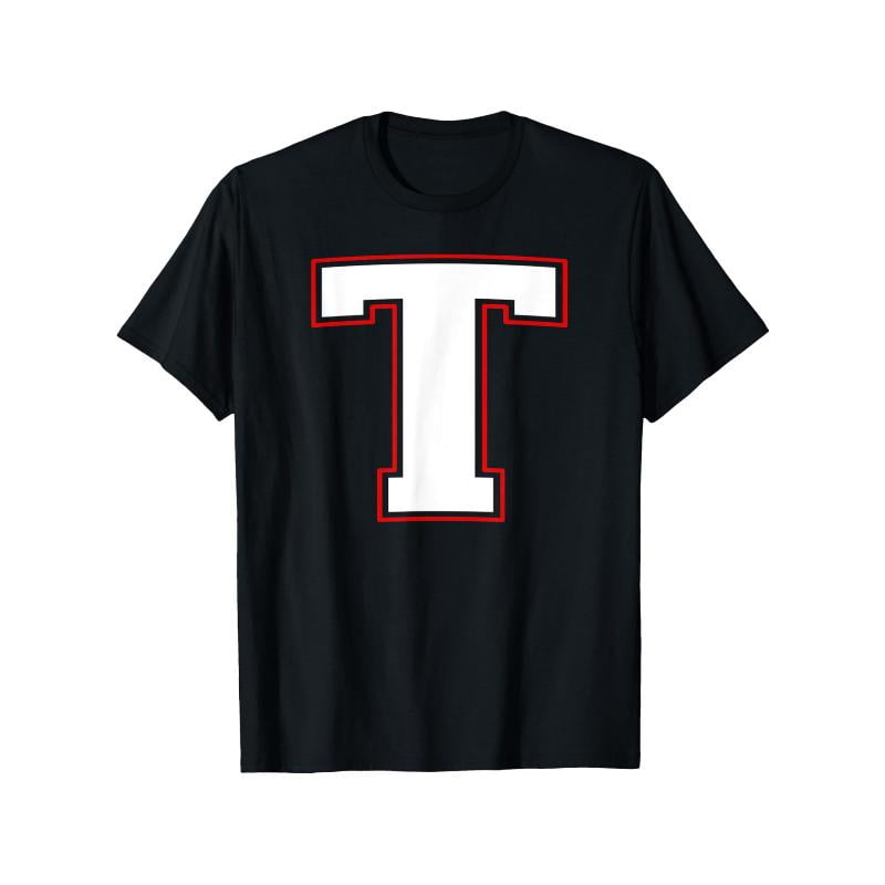 Letter T Minimalist Tee. Features A Bold “T” Logo With Red - White ...