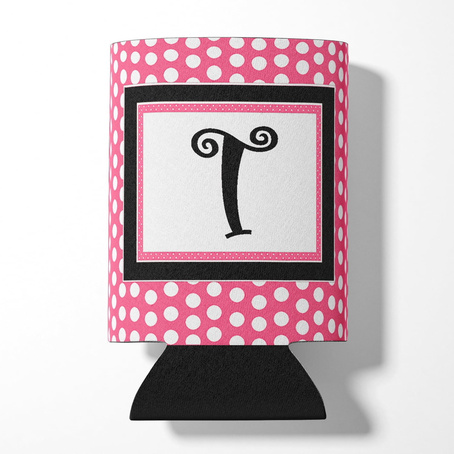 Letter T Monogram - Pink Black Polka Dots Can or Bottle Hugger ...