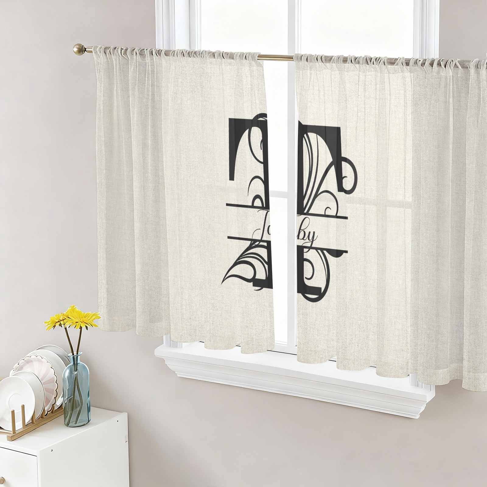 Letter T Semi Sheer Window Curtains 45 Inches Long, Monogram Words Rod ...